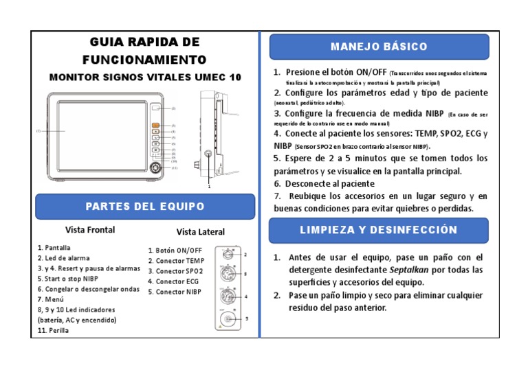 Guía Rápida Monitor Signos Vitales UMEC 10 | PDF