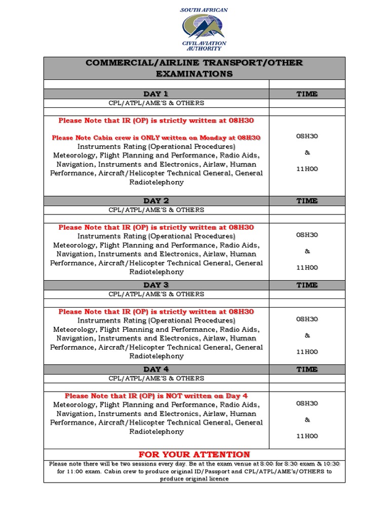 Examination Schedules | PDF | Aviation | Aircraft