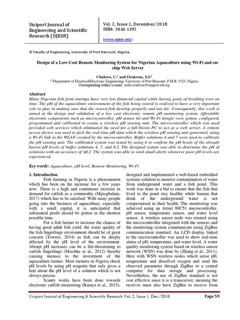 Chimdi Chukwu - Design of A Low-Cost Remote Monitoring System For Nigerian Aquaculture Using Wi ...