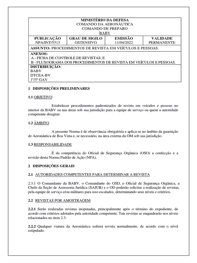 NPA 5513 - Procedimentos de Revista em Pessoas e VeA Culos | PDF
