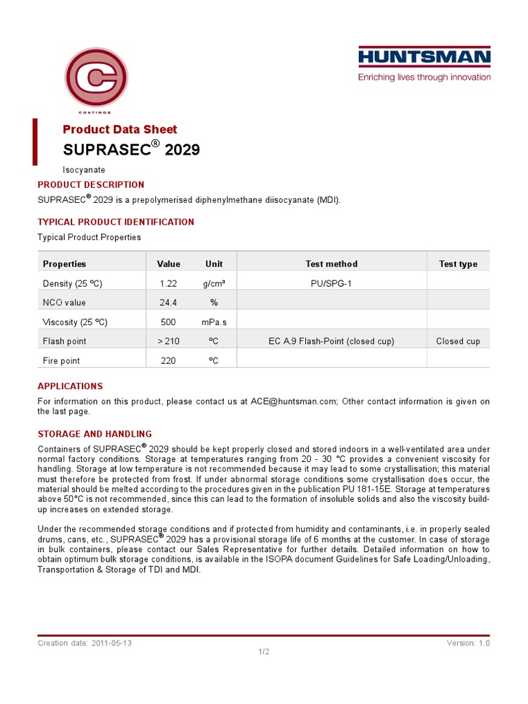ACE Coatings PDS Suprasec2029 | PDF | Physical Sciences | Materials