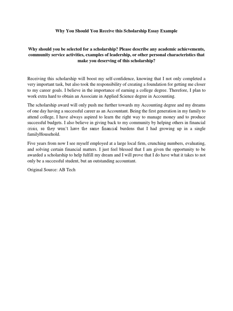 Why You Should You Receive This Scholarship Essay Example | PDF