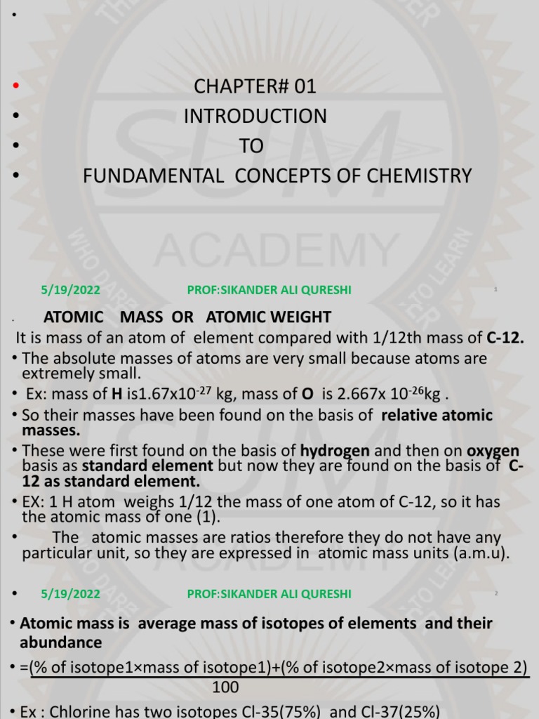 Unit 1 Fundamental Concepts of Chemistry | PDF | Mole (Unit) | Stoichiometry