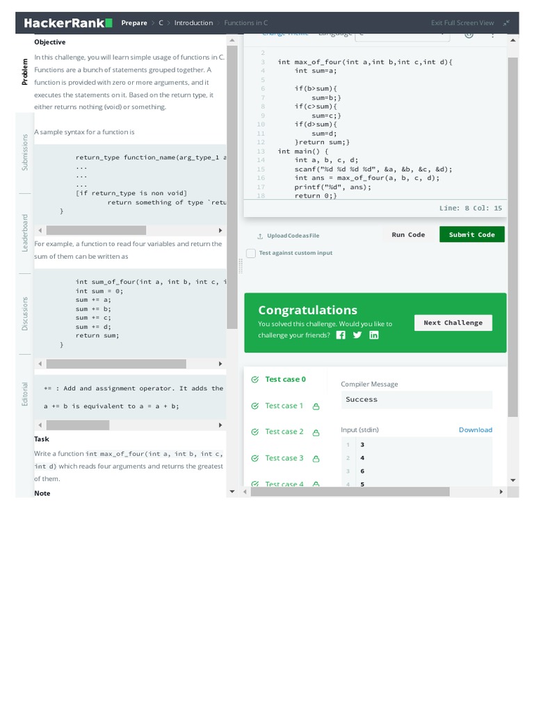 Functions in C - HackerRank | PDF | Parameter (Computer Programming) | Computer Programming