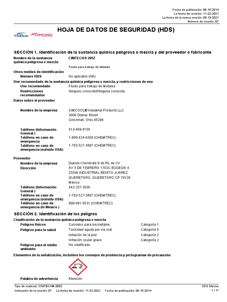 Cimtech 285z Sds MX | PDF
