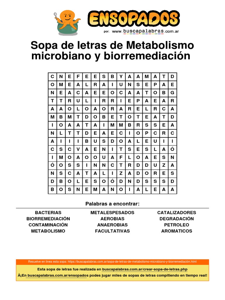 Sopa de Letras: Metabolismo y Biorremediación | PDF