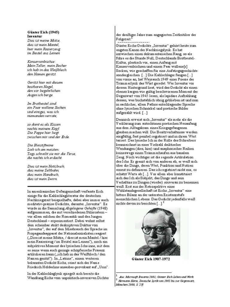 Günter Eich Inventur | PDF