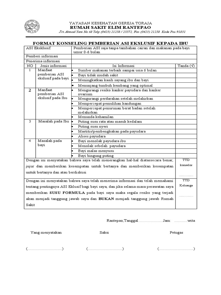 Format Konseling Asi Ekslusif | PDF