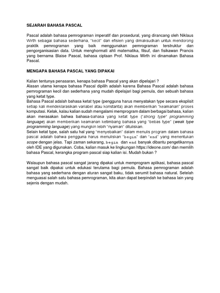 Panduan Dasar Bahasa Pascal | PDF