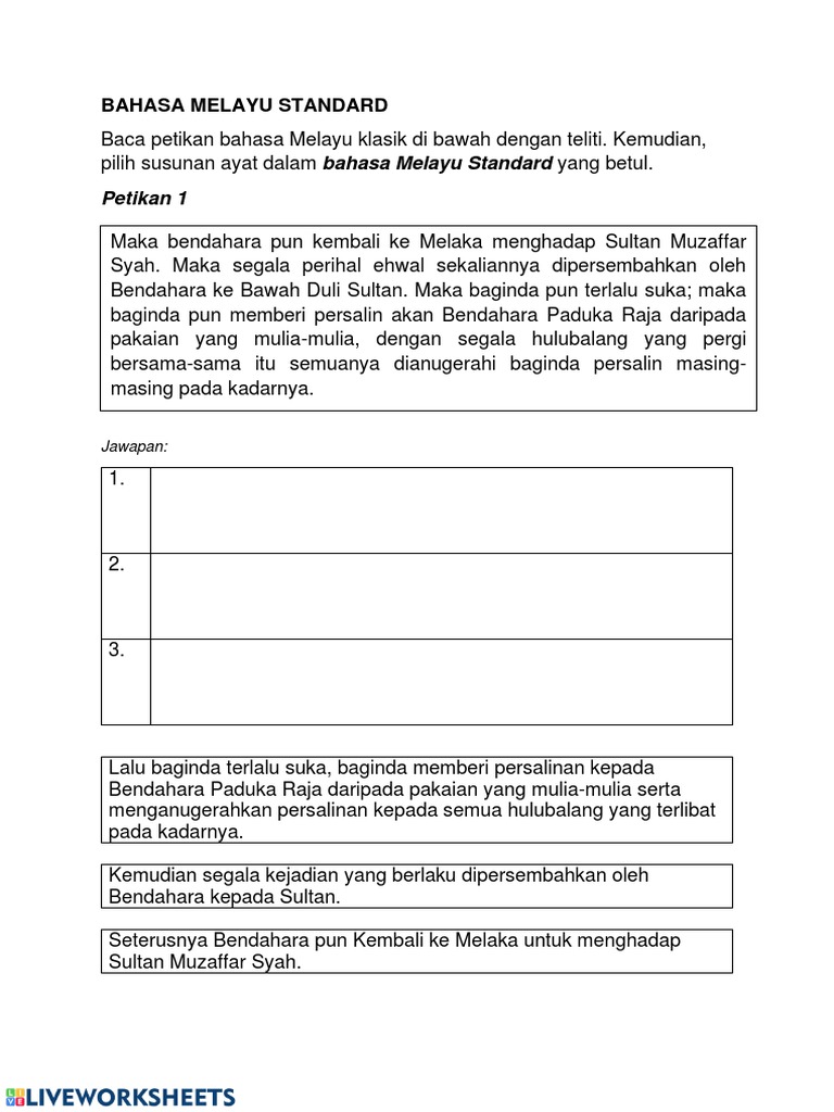 Latihan Bahasa Melayu Standard | PDF