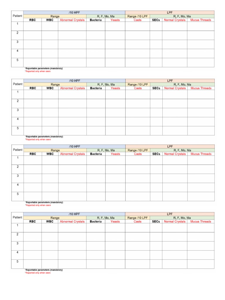 Urinalysis Template | PDF