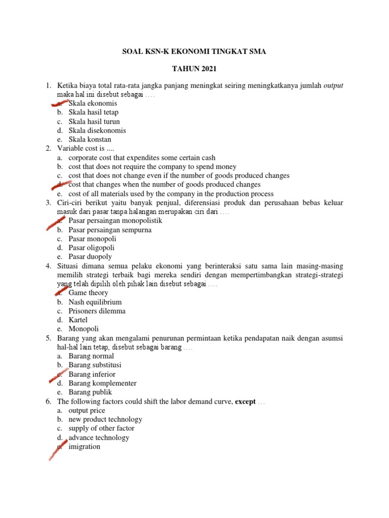 SOAL KSN-K EKONOMI SMA 2021 - Siswa | PDF