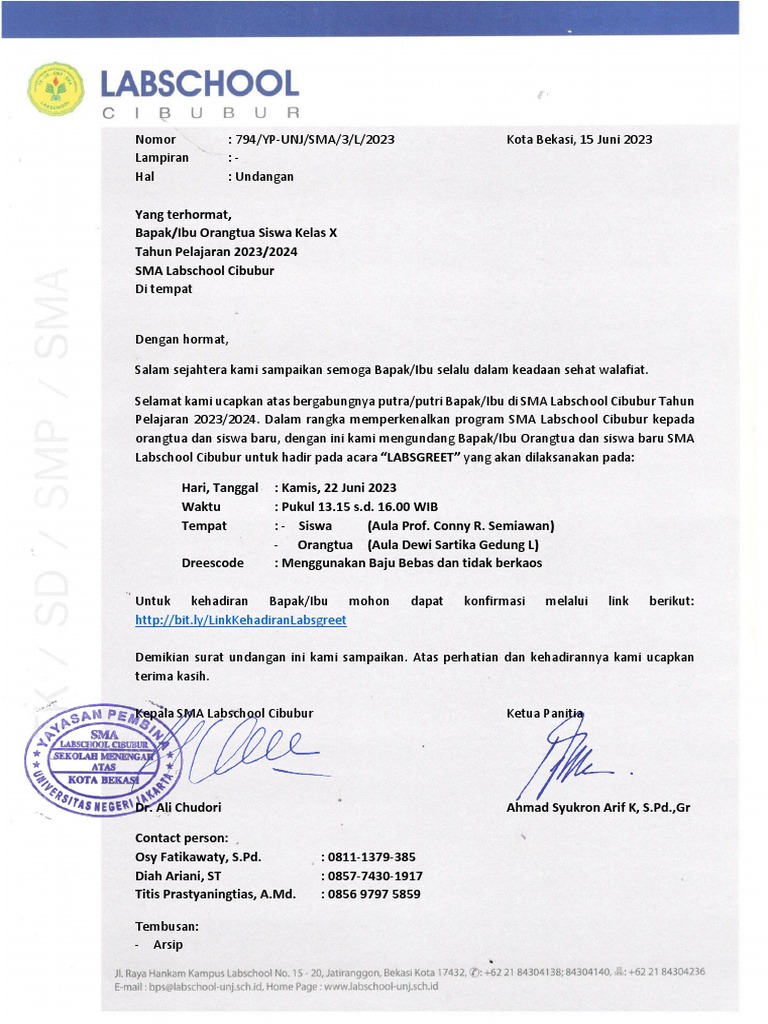 Surat Undangan Labsgreet Sma Labschool Cibubur | PDF | Karier ...