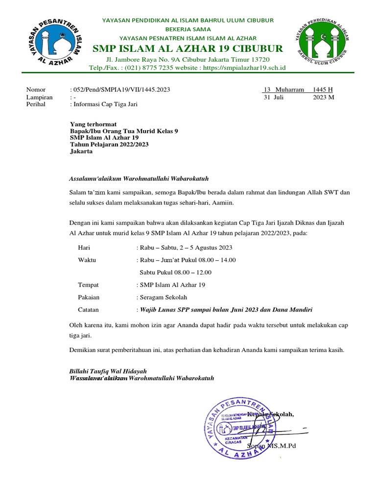 Surat Pemberitahuan Cap 3 Jari 2023 | PDF