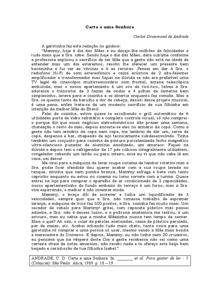 Carta A Uma Senhora - Carlos Drummond de Andrade | PDF