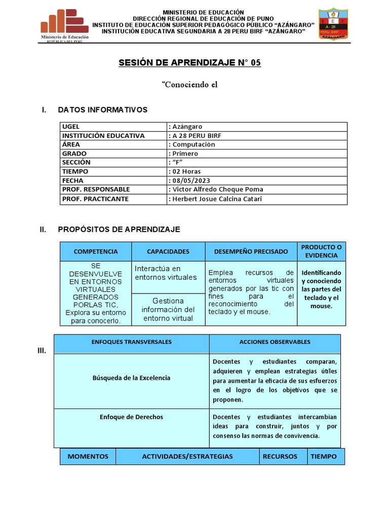 Mi Sesión de Aprendizaje #05 Primero F Herbert | PDF