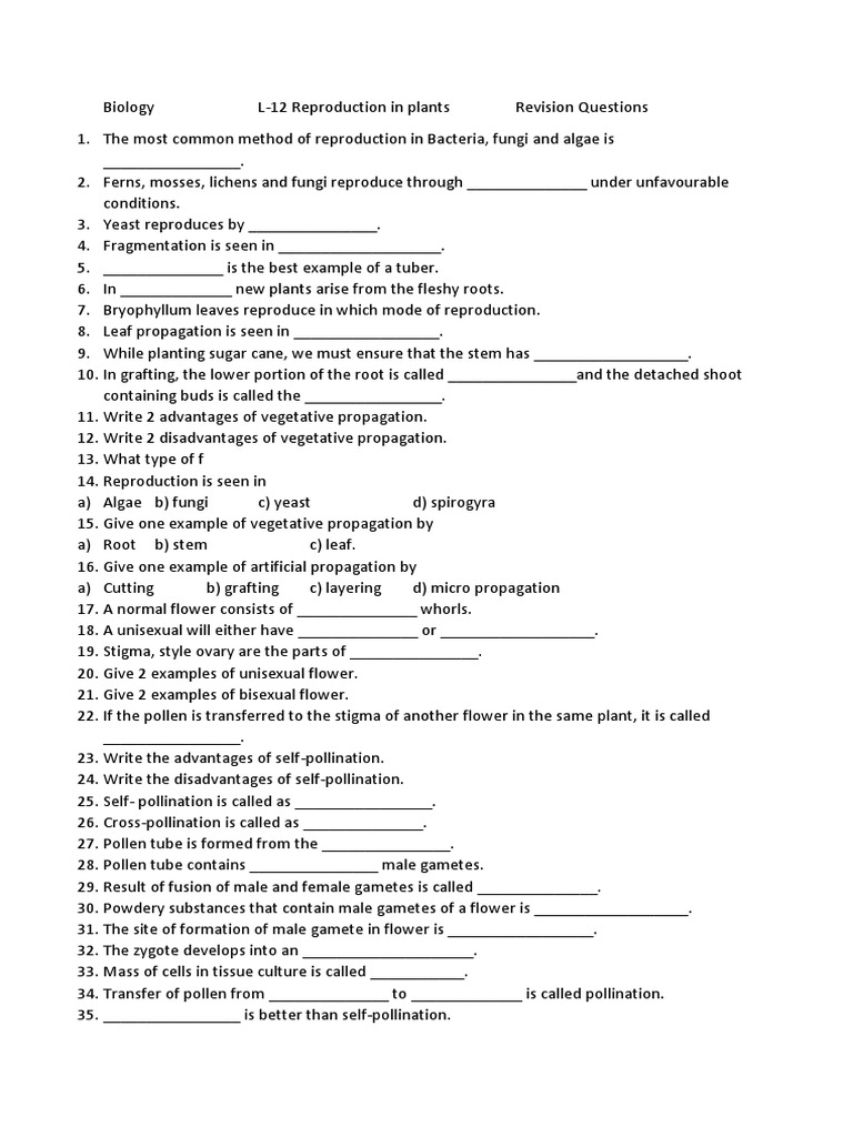 Plant Reproduction Revision Questions | PDF | Flowers | Reproduction