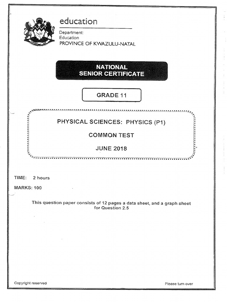 Physical Science P1 - June 2018 | PDF