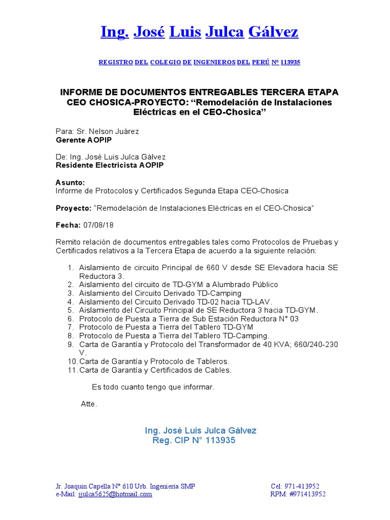 Informe de Protocolos y Certificados - Chosica.Seg - Etapa | PDF