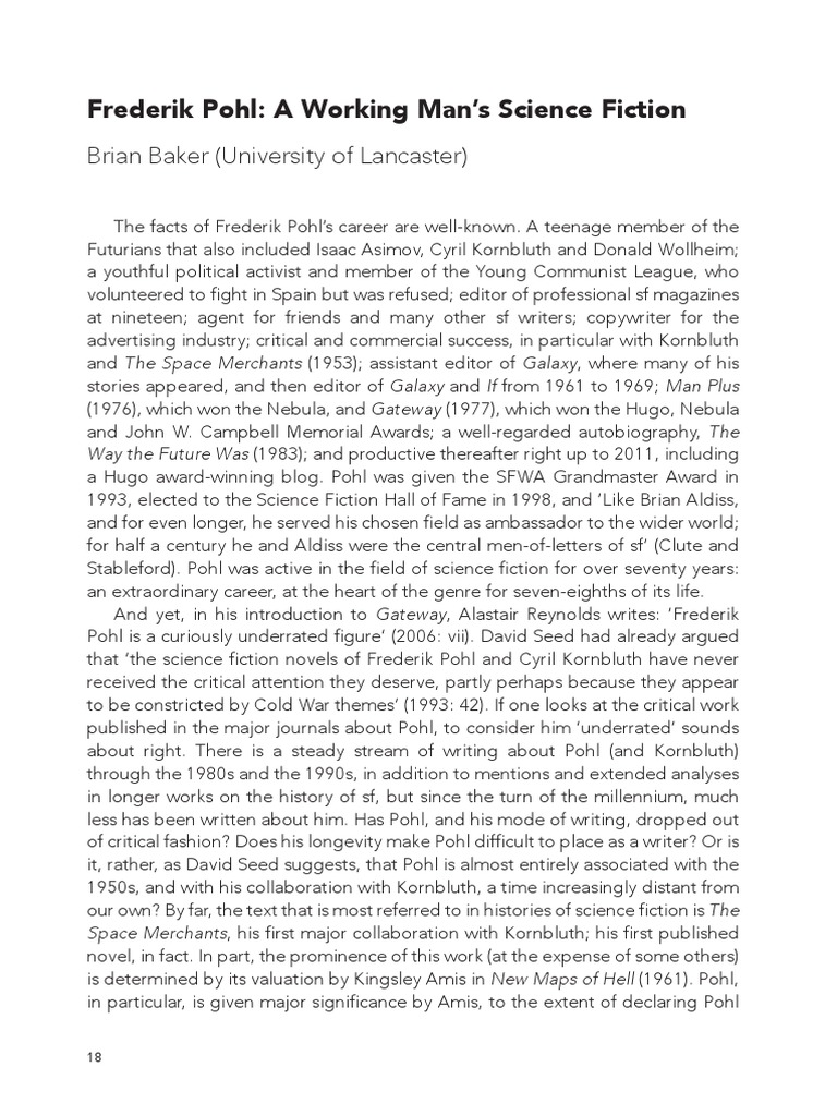 Frederick Pohl - A Working Man's Science Fiction | PDF