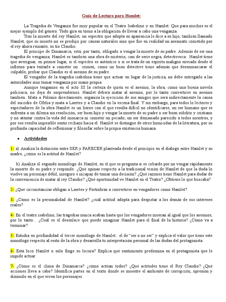 Guia Lectura y Tareas Sobre - Hamlet | PDF