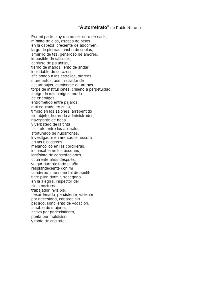 Autorretrato de Pablo Neruda | PDF | Hogar, jardinería y bricolaje