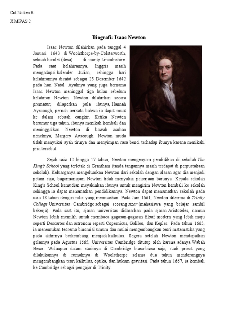 Biografi Isaac Newton | PDF