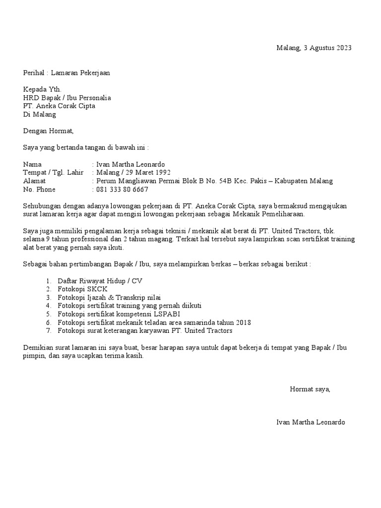 Surat Lamaran ACC | PDF