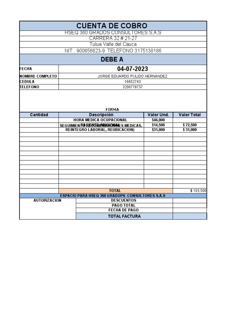 Modelo Cuenta de Cobro | PDF