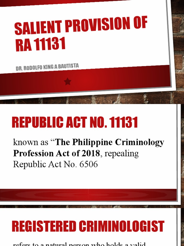 Salient Provision of RA 11131 | PDF | Fingerprint | Forensic Science Salient Provision of RA 11131 | PDF | Fingerprint | Forensic Science