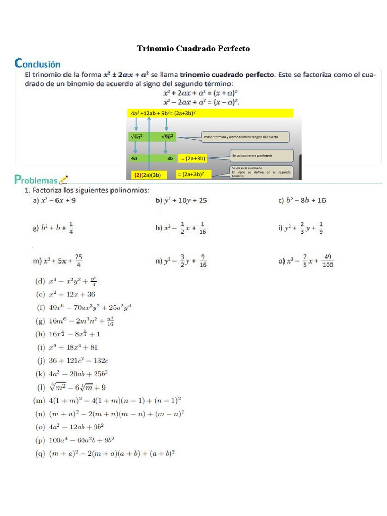 Trinomio Cuadrado Perfecto | PDF