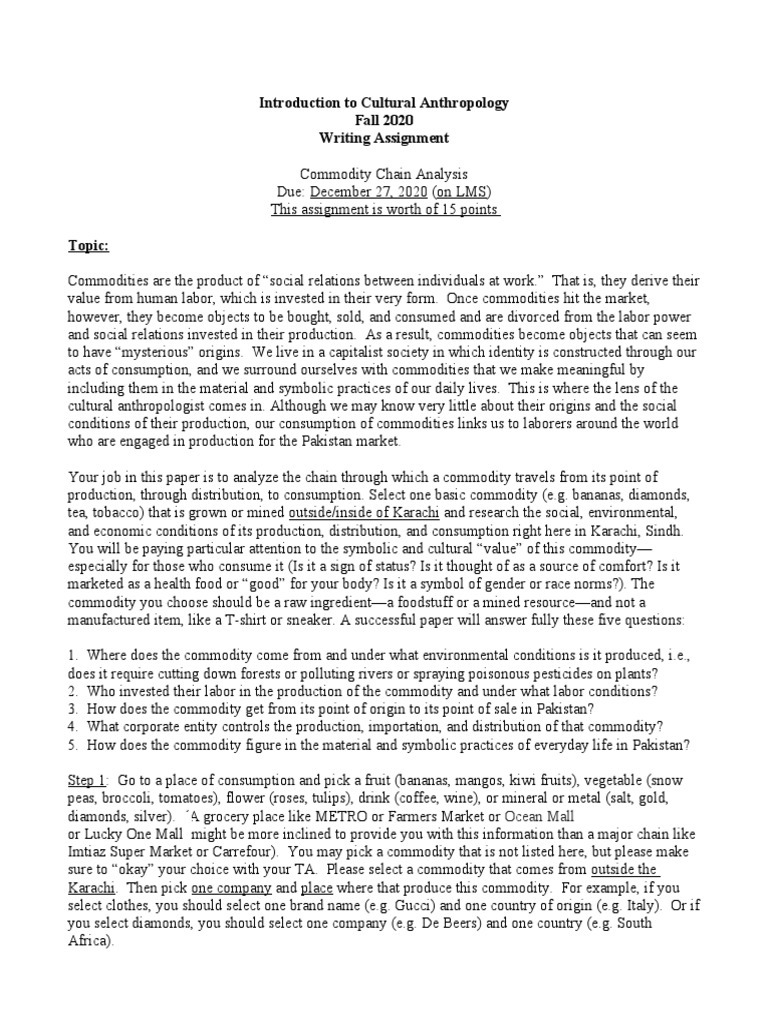 Ant 302 Commodity Chain Assignment 2020 | PDF | Commodity | Labour Economics