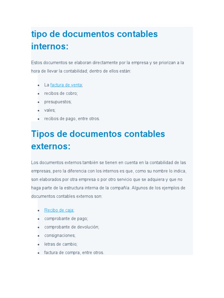 Tipo de Documentos Contables Internos | PDF | Finanzas y dinero | Derecho