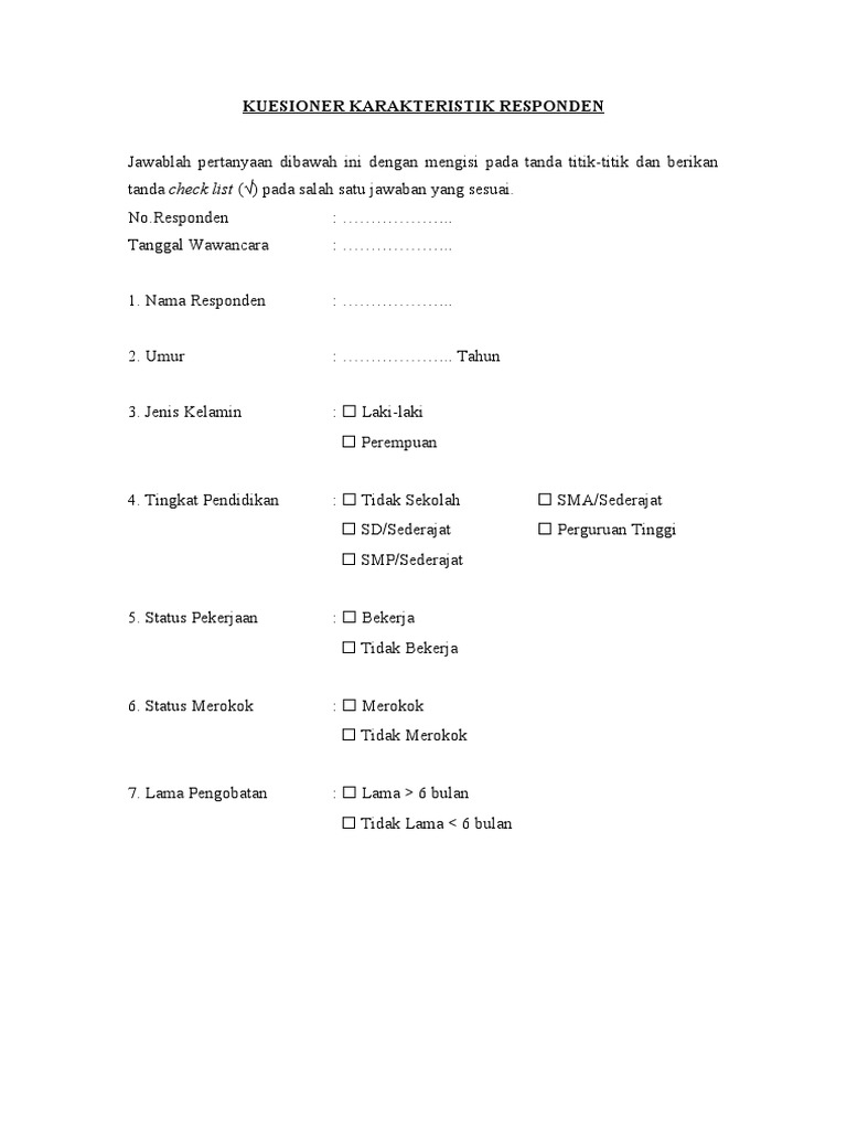KUESIONER KARAKTERISTIK RESPONDEN | PDF