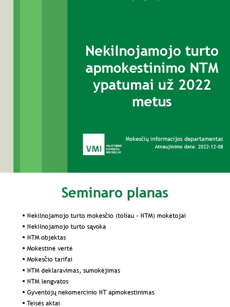 Nekilnojamojo Turto Apmokestinimo NTM Ypatumai Už 2022 Metus | PDF