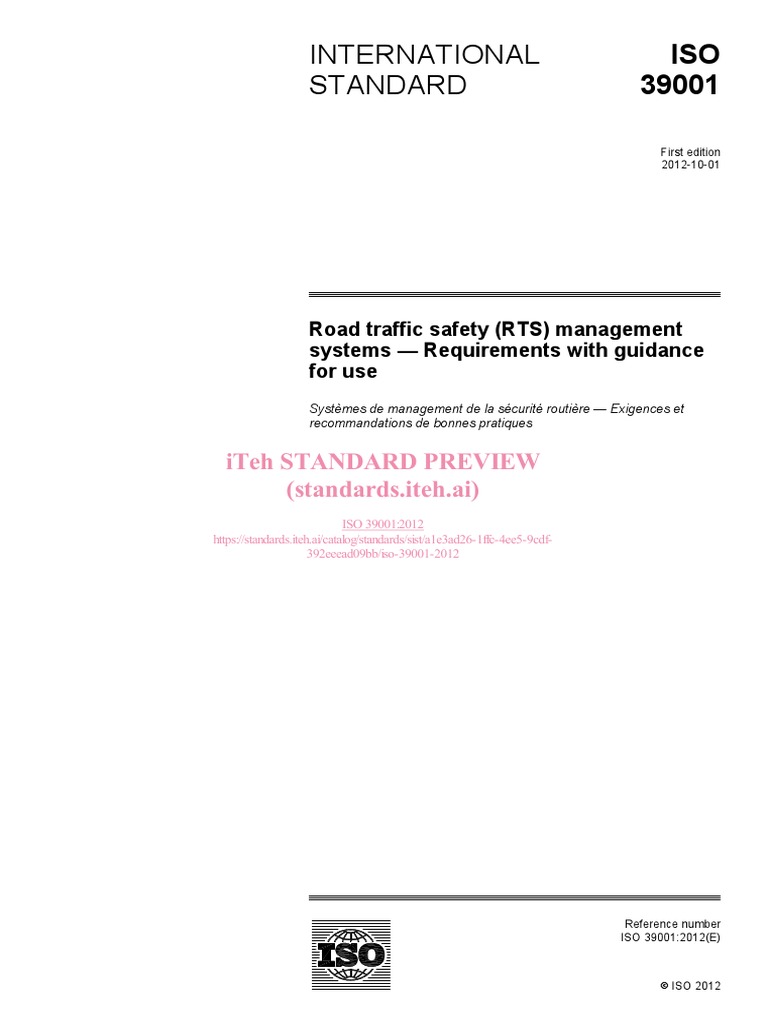 Iso-39001-2012 Road Traffic Safety Ms | PDF