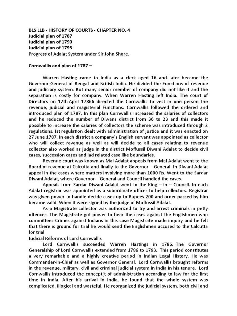 Judicial Reforms of Cornwallis | PDF