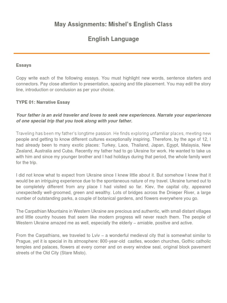 May Assignments: Mishel's English Class English Language: Essays | PDF