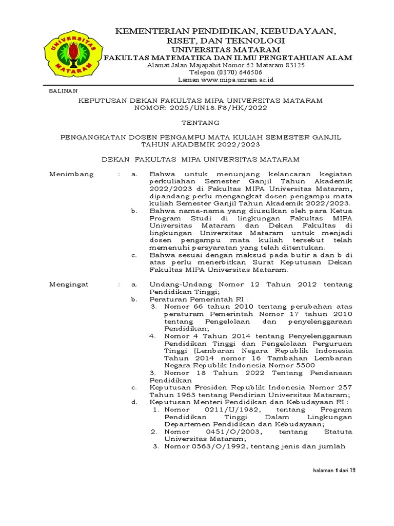Pengangkatan Dosen Semester Ganjil 2022/2023 | PDF