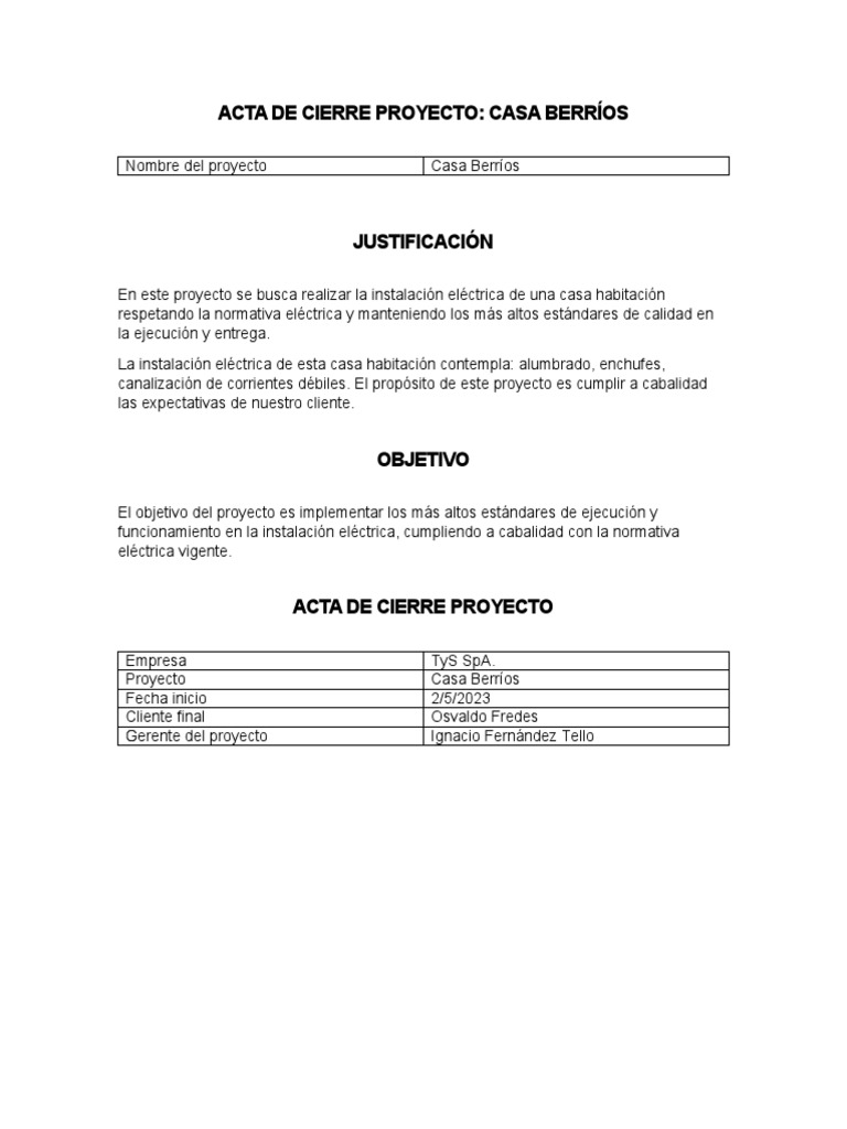 Acta Cierre Casa Berrios | PDF
