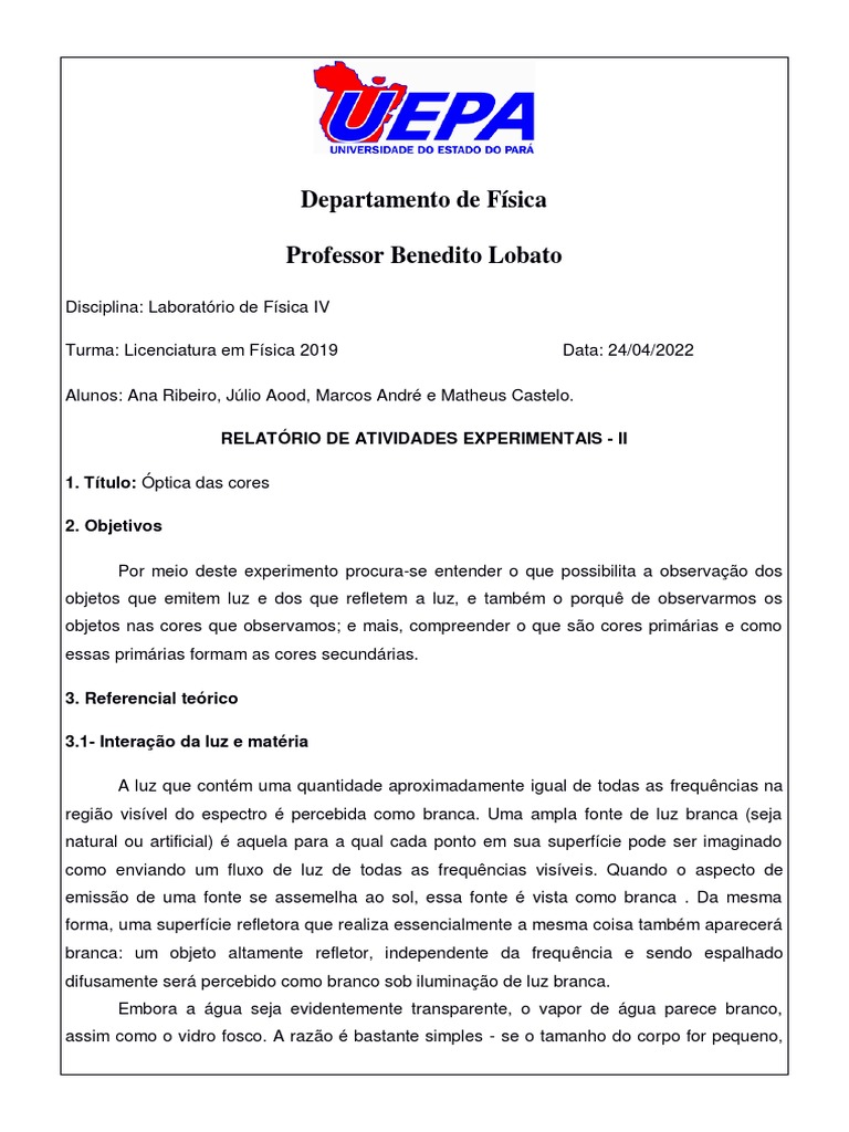 Comportamento da Luz e Cores na Óptica | PDF