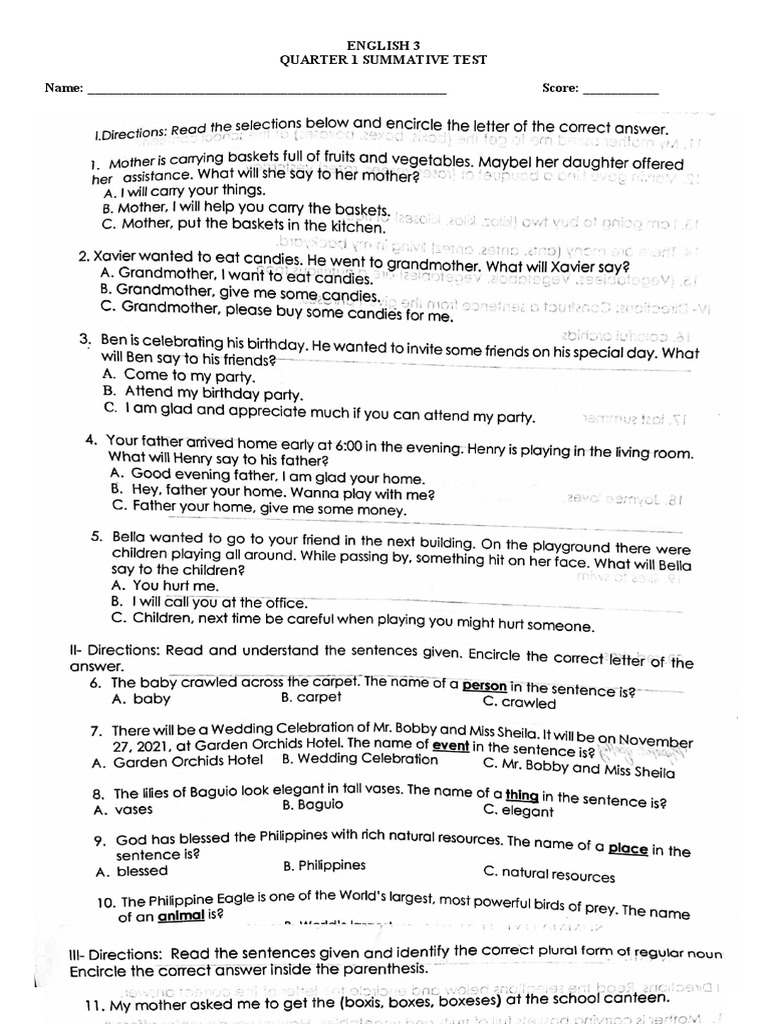 English 3 Summative Test Q1 | PDF
