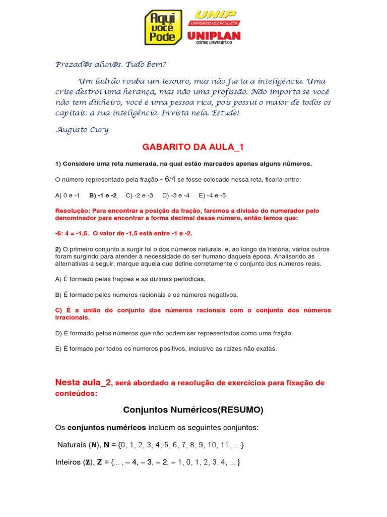 Gabarito Aula - 1 2 | PDF