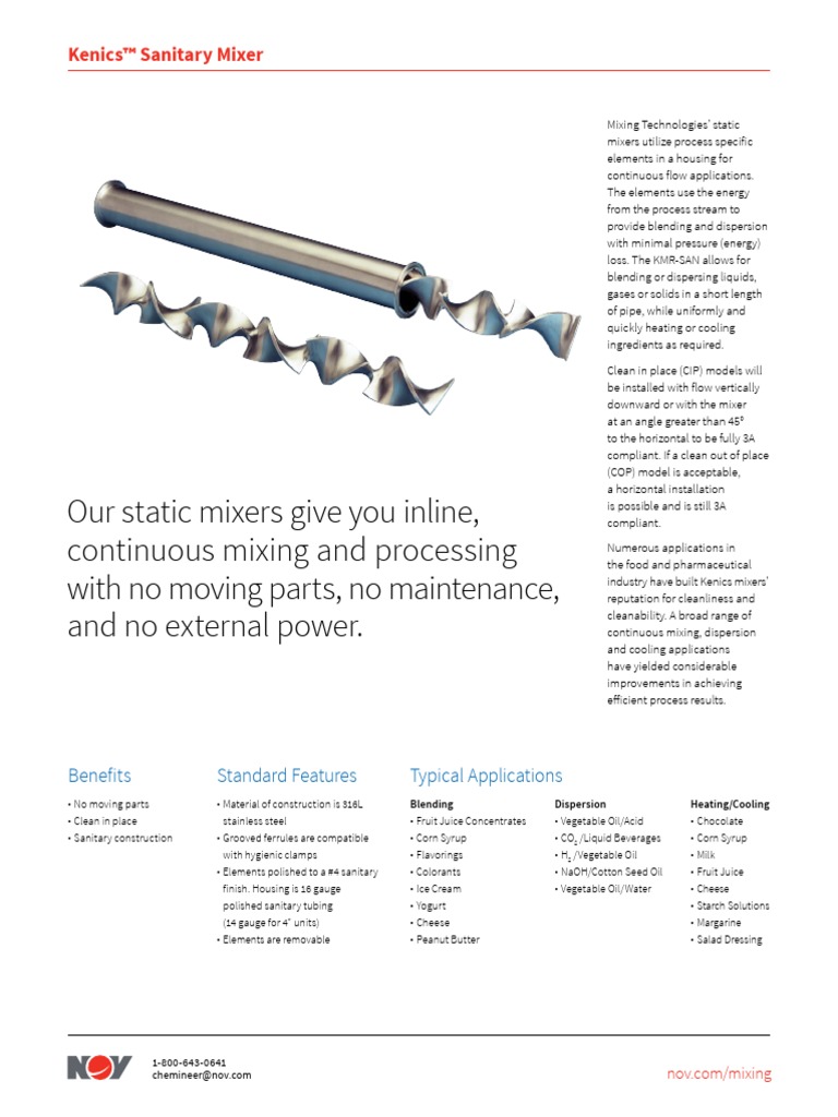 Kenics Sanitary Mixer Summary Sheet | PDF | Liquids | Sanitation