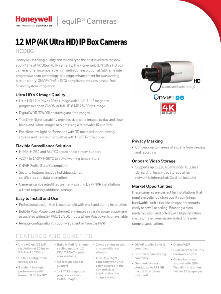 12 MP 4K Ultra HD IP Box Cameras Data Sheet | PDF | Camera | Digital Camera