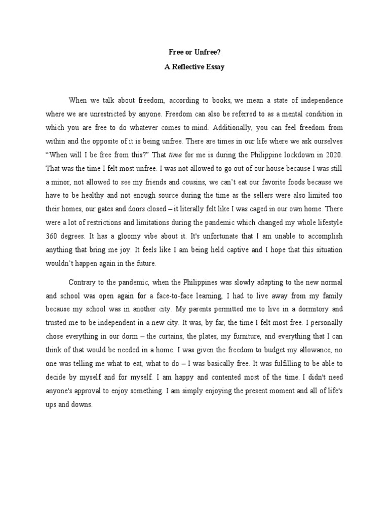 Reflection Essay (Freedom) | PDF