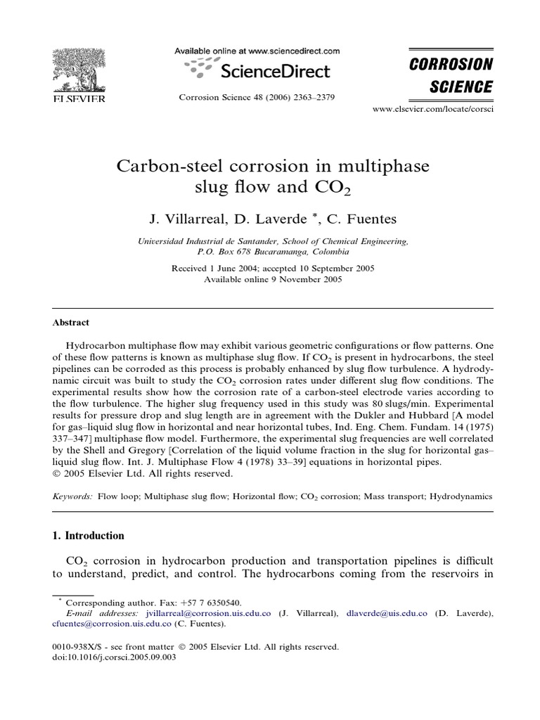 Carbon-steel corrosion in multiphase slug flow and CO2 | PDF