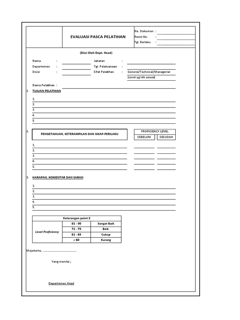 Form Evaluasi Pasca Pelatihan | PDF