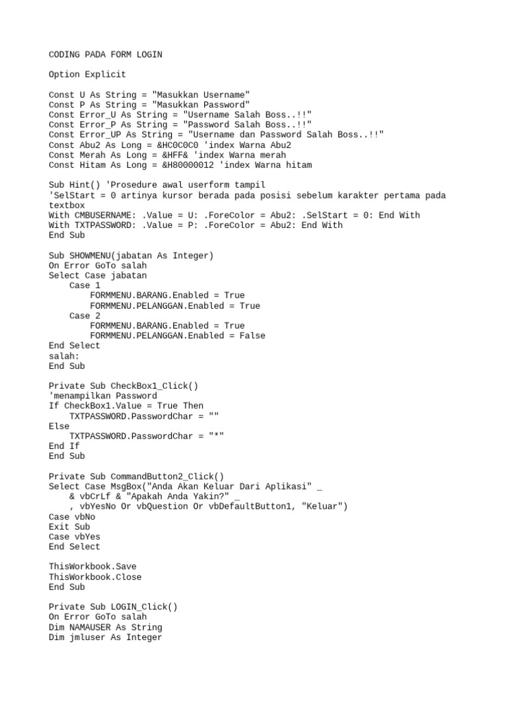 Coding Login Hak Akses | PDF