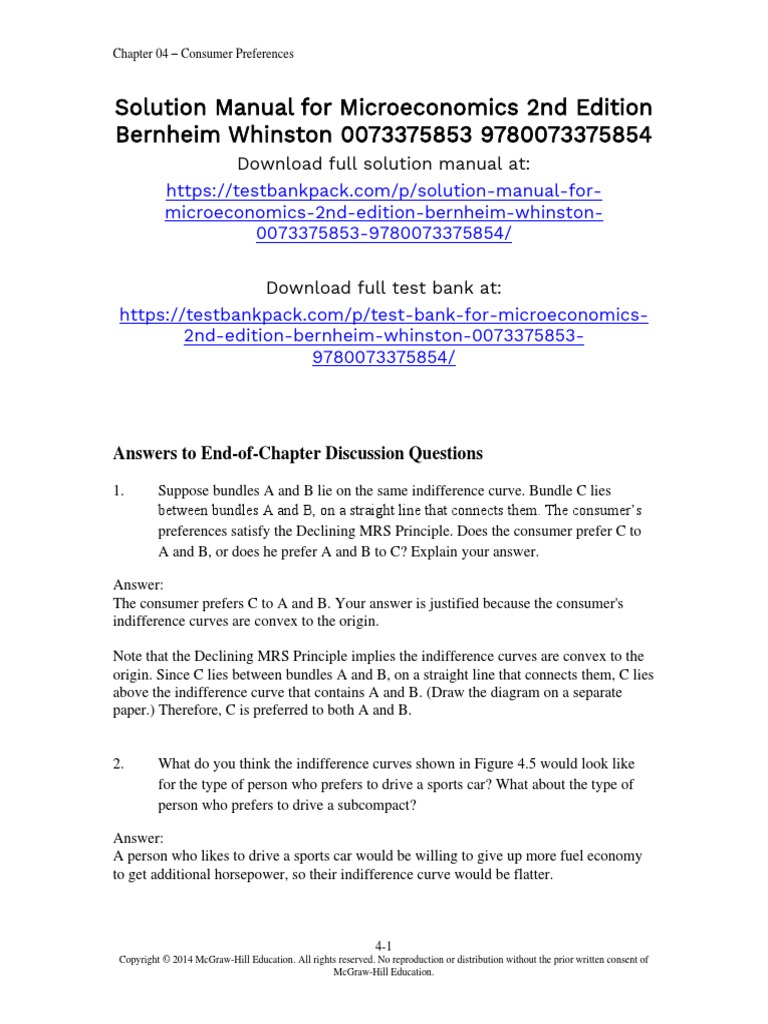 Microeconomics 2nd Edition Bernheim Solutions Manual 1 | PDF